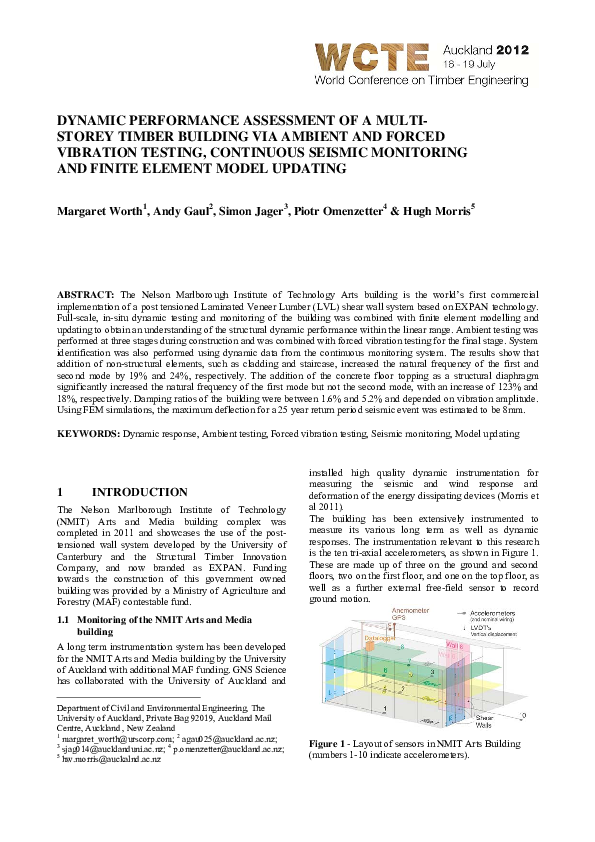 Pdf Dynamic Performance Assessment Of A Multi Storey Timber Building