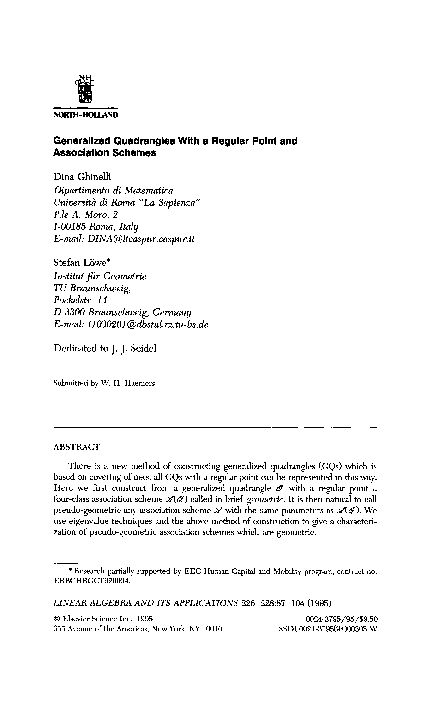 (PDF) Generalized quadrangles with a regular point and association schemes