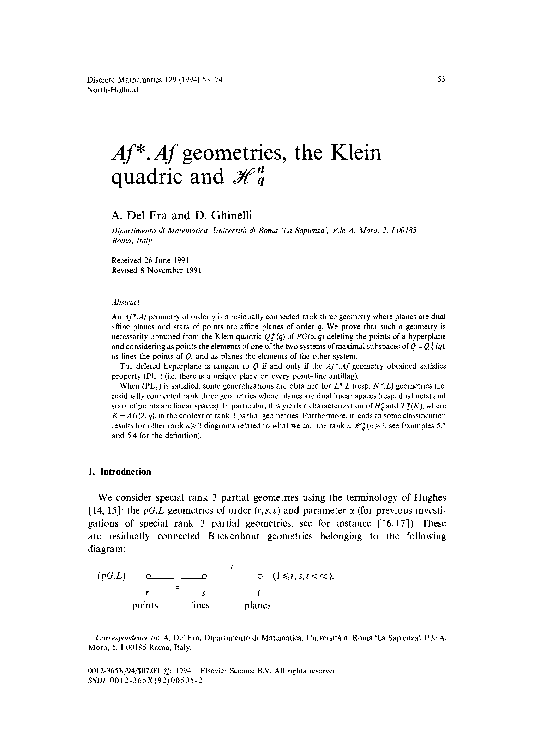 (PDF) Af∗ .Af geometries, the Klein quadric and nq