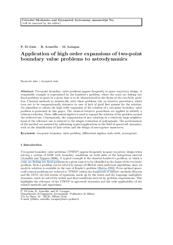 Pdf Application Of High Order Expansions Of Two Point Boundary Value Problems To Astrodynamics