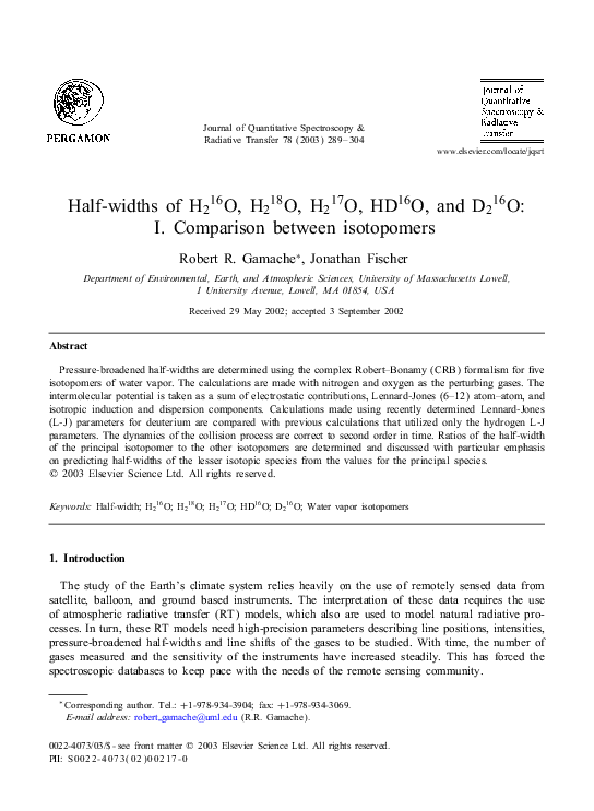 (PDF) Half-widths of , , , , and : I. Comparison between isotopomers
