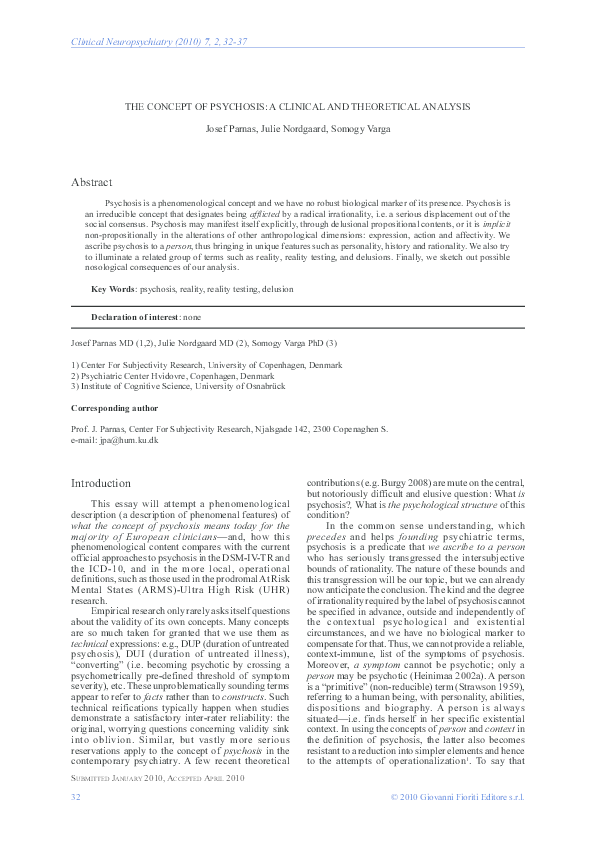 (PDF) The concept of psychosis: A clinical and theoretical analysis