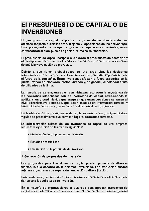 (DOC) El PRESUPUESTO DE CAPITAL O DE INVERSIONES