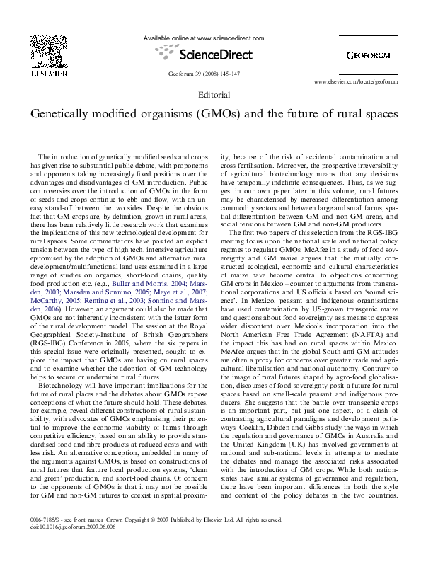 (PDF) Genetically modified organisms (GMOs) and the future of rural spaces