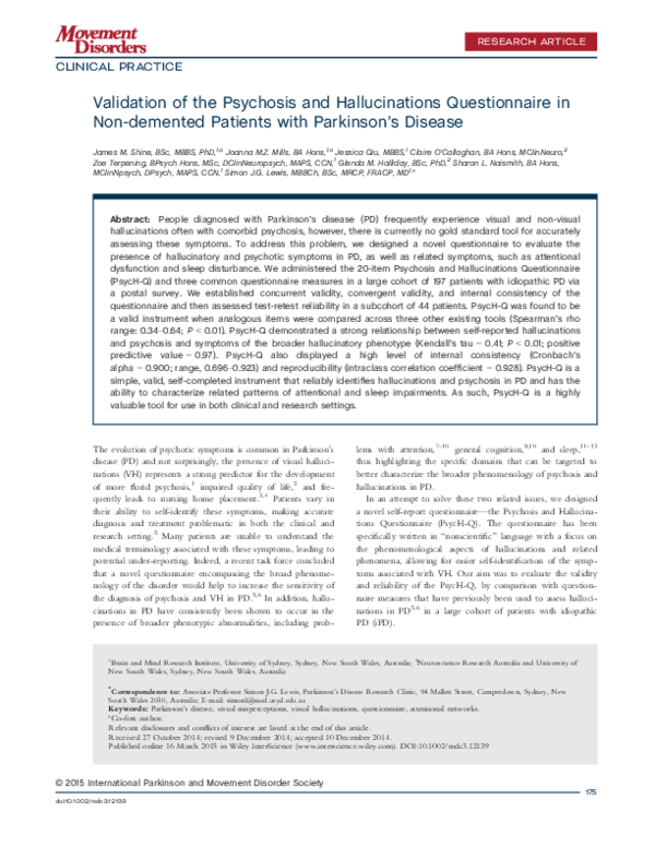 (PDF) PsycH-Q PD: Psychosis and hallucinations questionnaire in ...