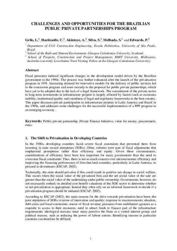 (PDF) Challenges and opportunities for the Brazilian public private ...