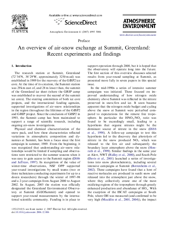 (PDF) An overview of air-snow exchange at Summit, Greenland: Recent ...