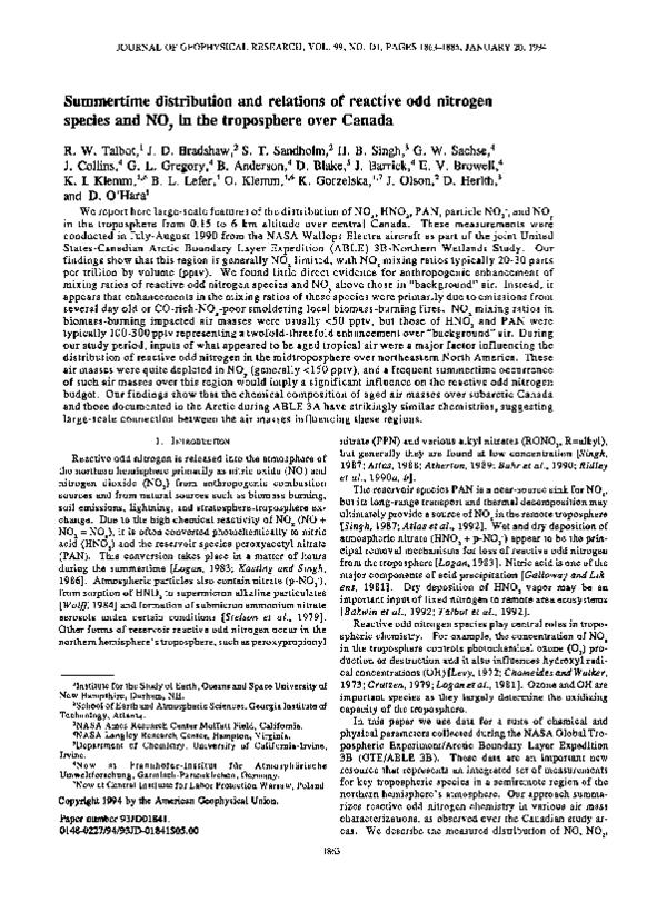 (PDF) Summertime distribution and relations of reactive odd nitrogen ...