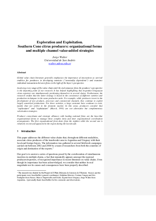 (PDF) Exploration and Exploitation. Southern Cone citrus producers ...