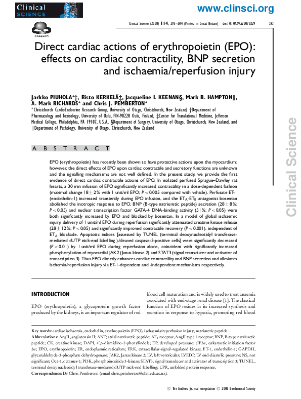 (PDF) Direct cardiac actions of erythropoietin (EPO): effects on ...
