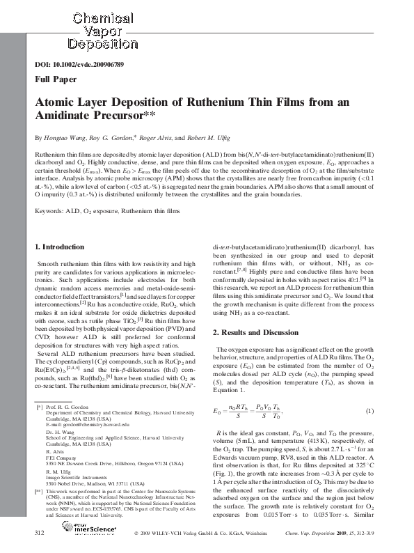 (PDF) Atomic Layer Deposition of Ruthenium Thin Films from an Amidinate ...