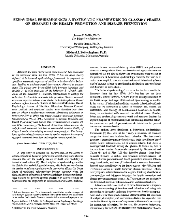 (PDF) Behavioral epidemiology: A systematic framework to classify ...