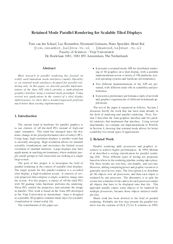 Pdf Retained Mode Parallel Rendering For Scalable Tiled Displays