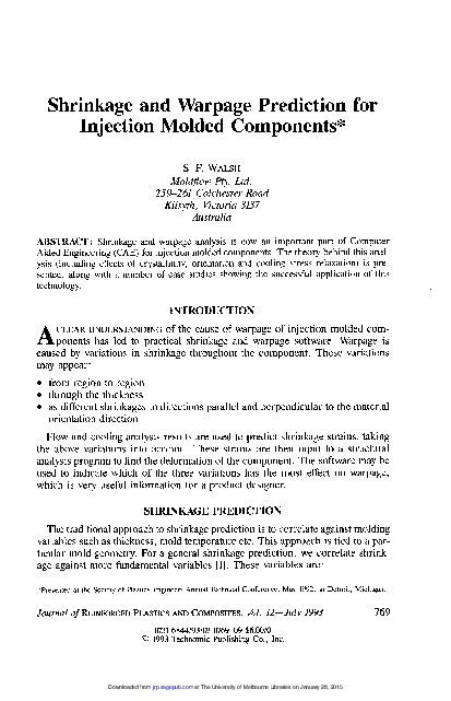 Pdf Shrinkage And Warpage Prediction For Injection Molded Components