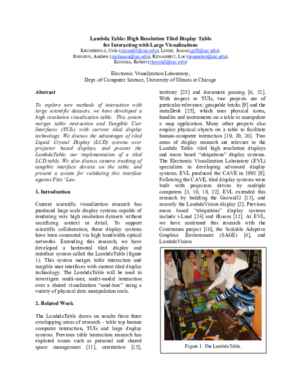 (PDF) Lambda table: high resolution tiled display table for interacting with large visualizations