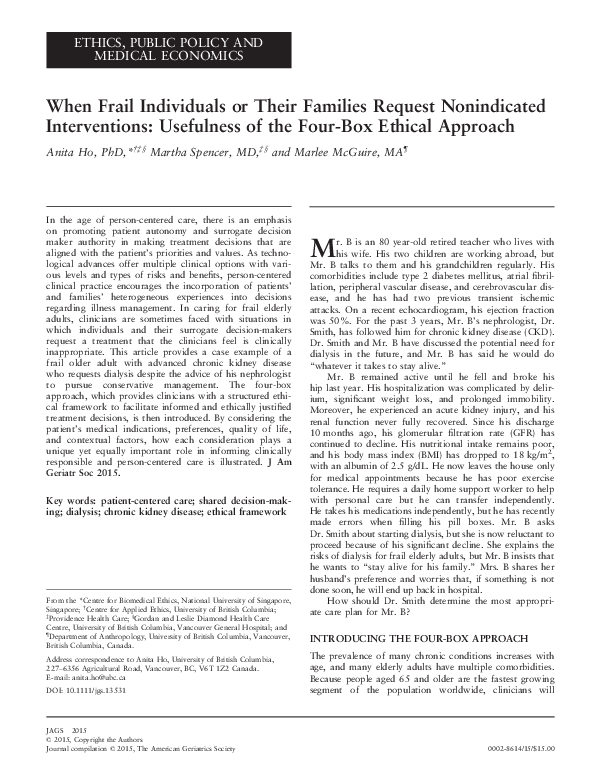 (PDF) When Frail Individuals or Their Families Request Nonindicated ...