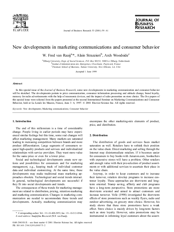 (PDF) New developments in marketing communications and consumer behavior