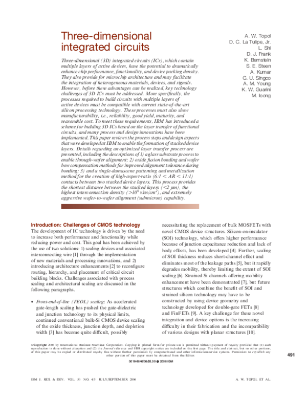 Pdf Three Dimensional Integrated Circuits