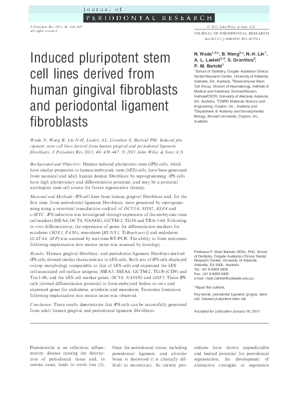 (PDF) Induced pluripotent stem cell lines derived from human gingival fibroblasts and ...