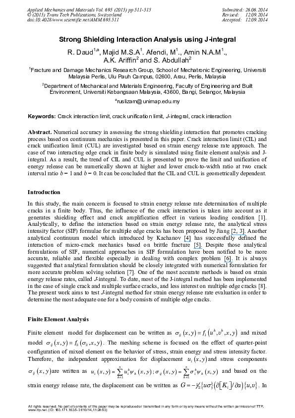 (PDF) Strong Shielding Interaction Analysis Using J-Integral