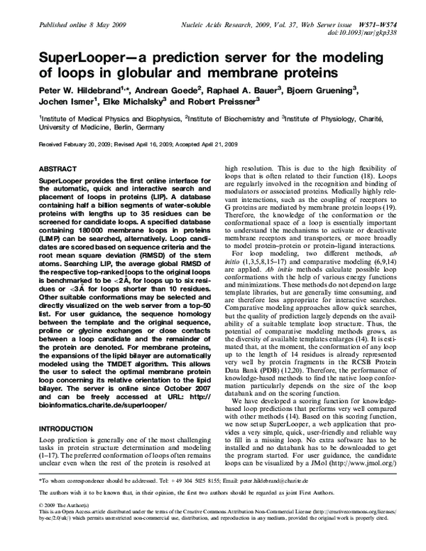 (PDF) SuperLooper: Interactive Loop Prediction for Protein Modeling