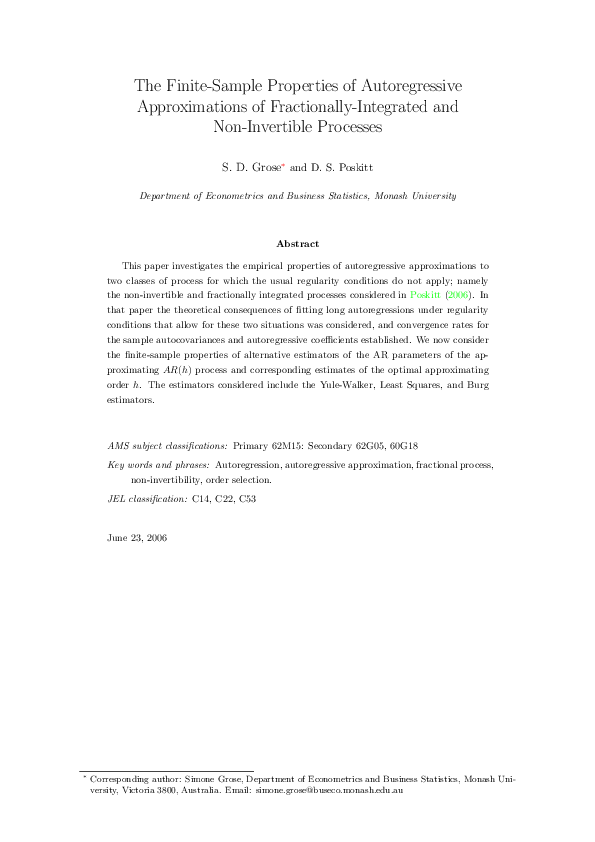 (PDF) Working Paper 15/06The Finite-Sample Properties of Autoregressive Approximations of ...