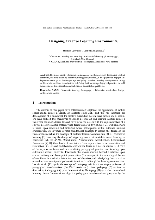 (PDF) Designing Creative Learning Environments