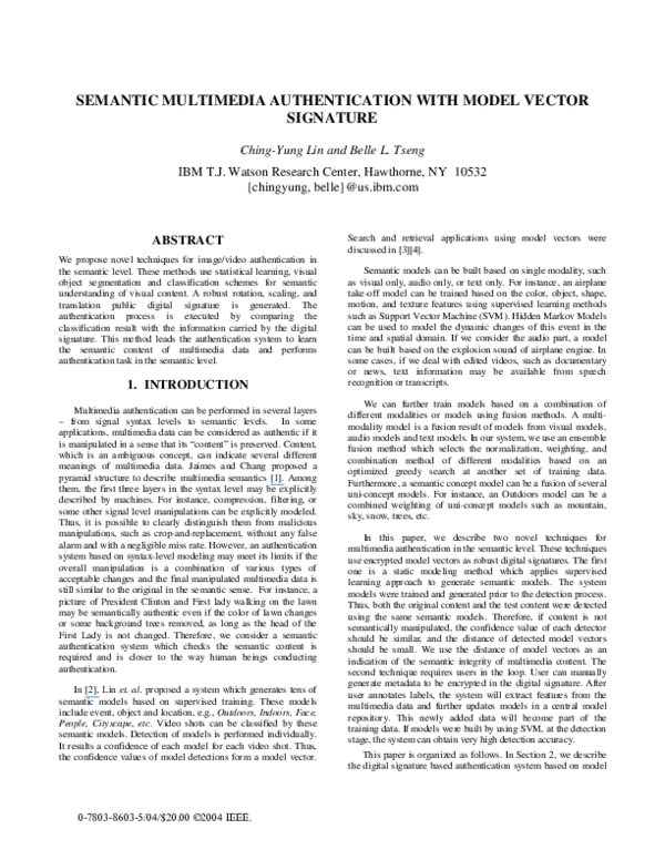 (PDF) Semantic multimedia authentication with model vector signature