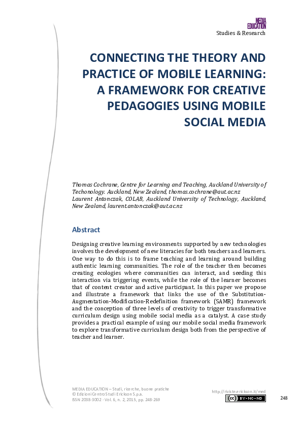 (PDF) Connecting the theory and practice of mobile learning: a ...