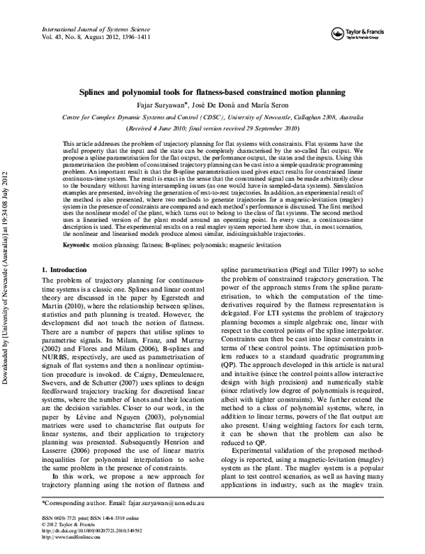 (PDF) Splines and polynomial tools for flatness-based constrained ...