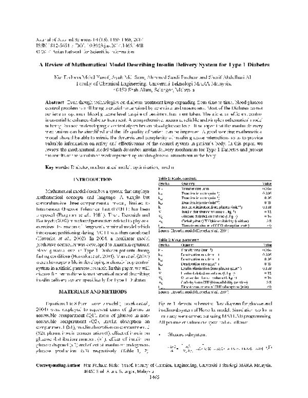 (PDF) A review of mathematical model describing insulin delivery system ...