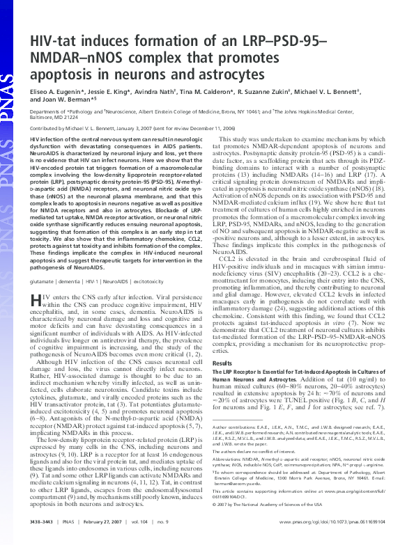 (PDF) HIV-tat induces formation of an LRP-PSD-95- NMDAR-nNOS complex ...