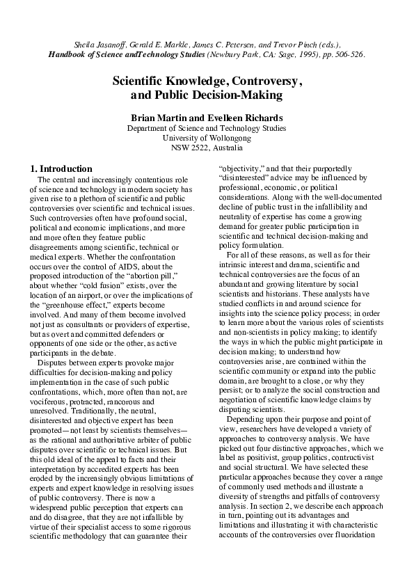 (PDF) Scientific knowledge, controversy, and public decision-making