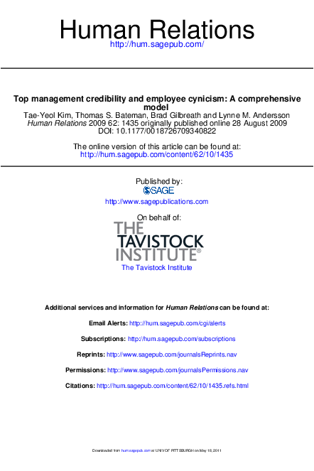 (PDF) Top management credibility and employee cynicism: A comprehensive ...