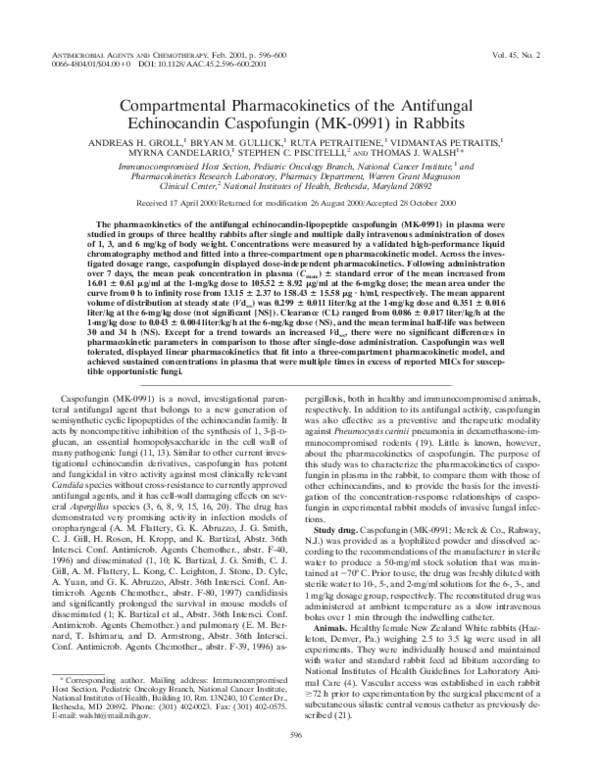 (PDF) Compartmental Pharmacokinetics of the Antifungal Echinocandin Caspofungin (MK-0991) in ...
