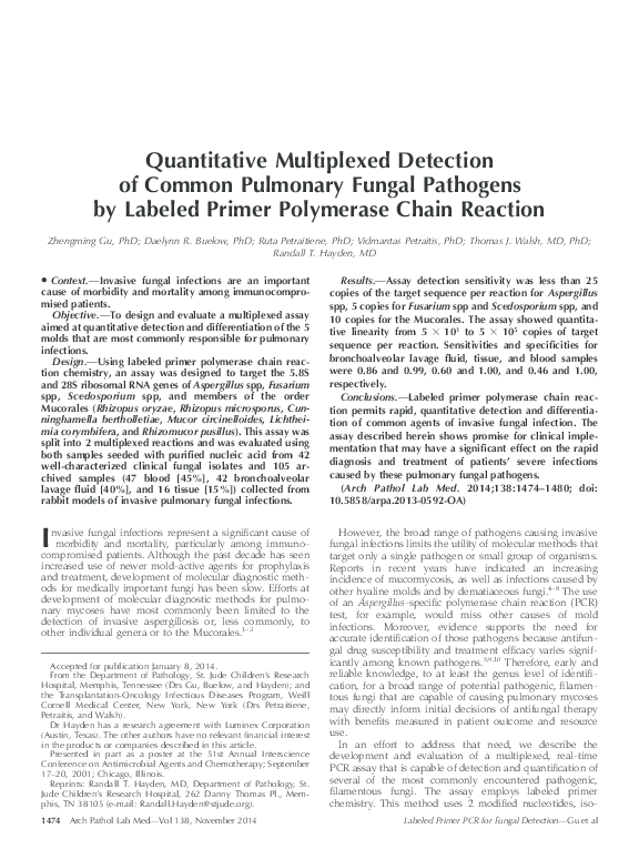Pdf Quantitative Multiplexed Detection Of Common Pulmonary Fungal