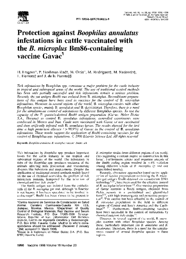 (PDF) Protection against Boophilus annulatus infestations in cattle ...