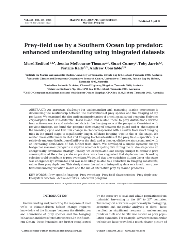 (PDF) Prey-field use by a Southern Ocean top predator: enhanced ...