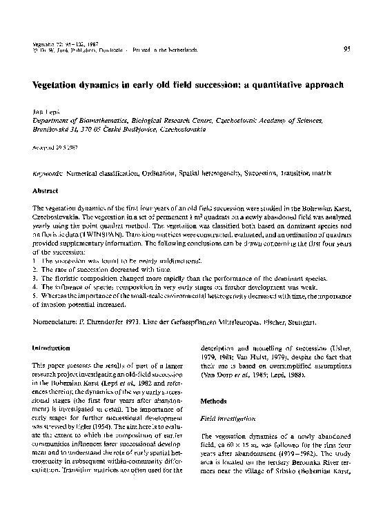 (PDF) Vegetation dynamics in early old field succession: a quantitative ...