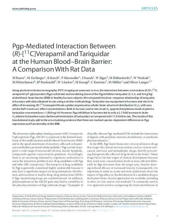 (PDF) Pgp-mediated interaction between (R)-[11C]verapamil and ...