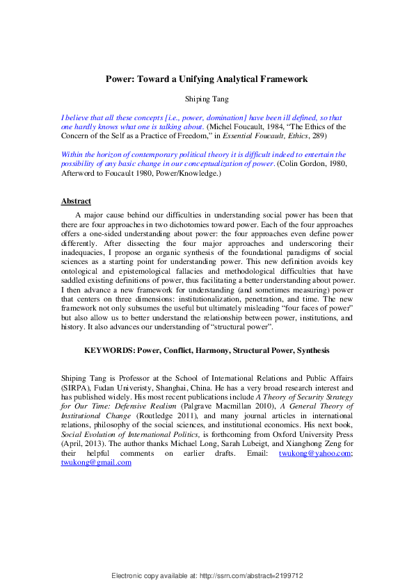 (PDF) Power: Toward a Unifying Analytical Framework
