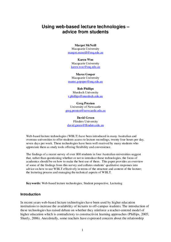 (PDF) Using web-based lecture technologies-advice from students