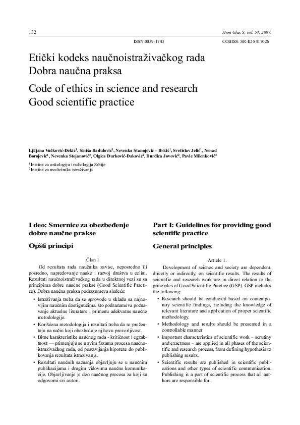 (PDF) Code of ethics in science and research good scientific practice