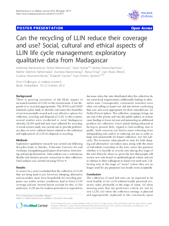 (PDF) Can the recycling of LLIN reduce their coverage and use? Social ...