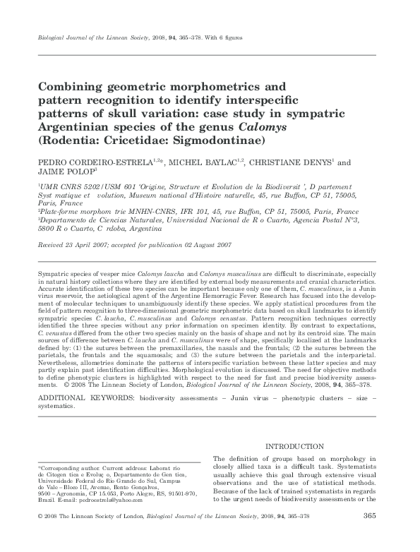 Pdf Combining Geometric Morphometrics And Pattern Recognition To Identify Interspecific