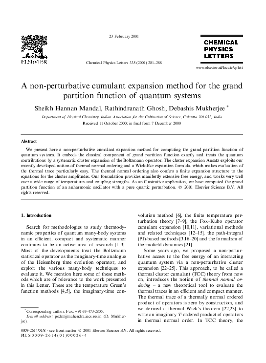 Pdf A Non Perturbative Cumulant Expansion Method For The Grand Partition Function Of Quantum