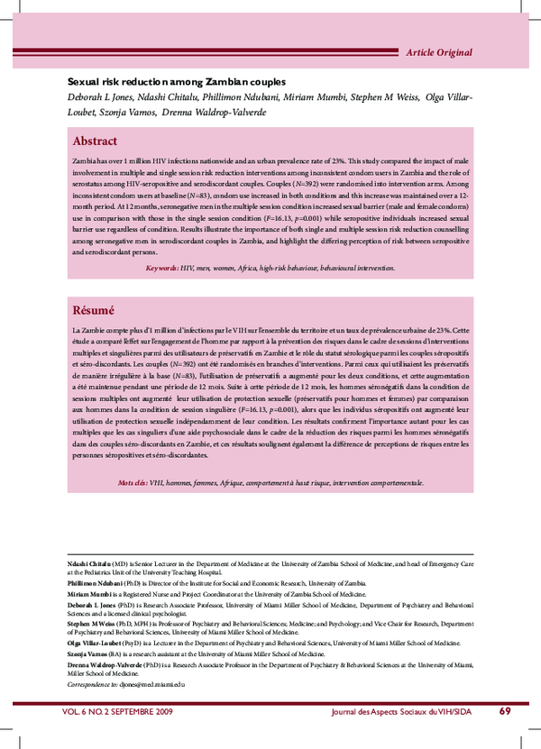 Pdf Sexual Risk Reduction Among Zambian Couples 1228