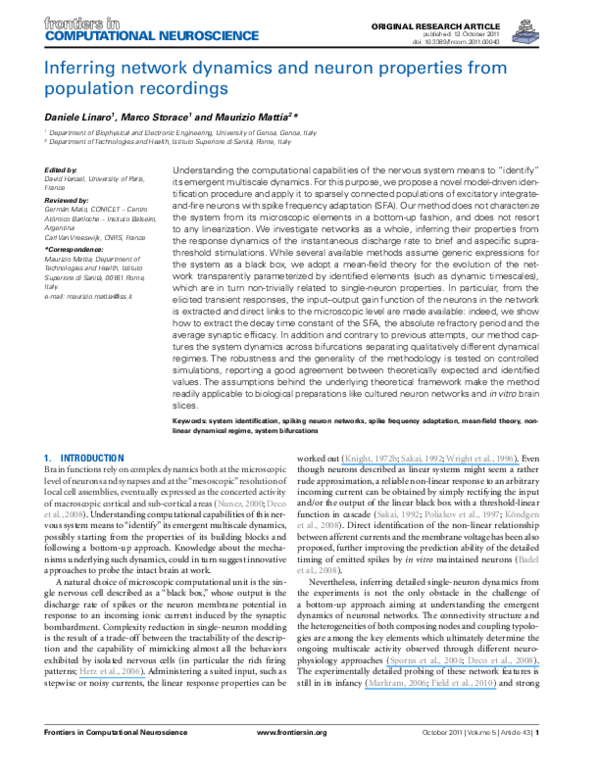 (PDF) Inferring Network Dynamics and Neuron Properties from Population Recordings