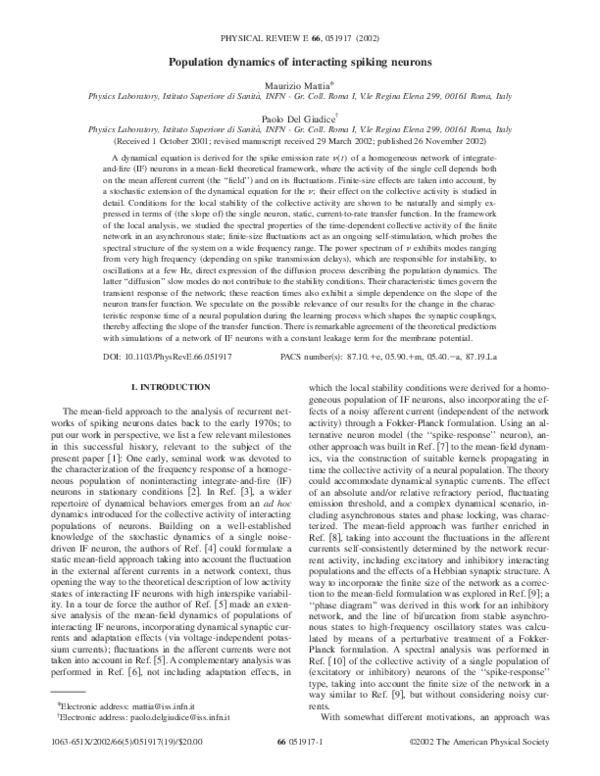(PDF) Population dynamics of interacting spiking neurons