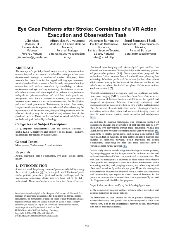 (PDF) Eye Gaze Patterns after Stroke: Correlates of a VR Action ...
